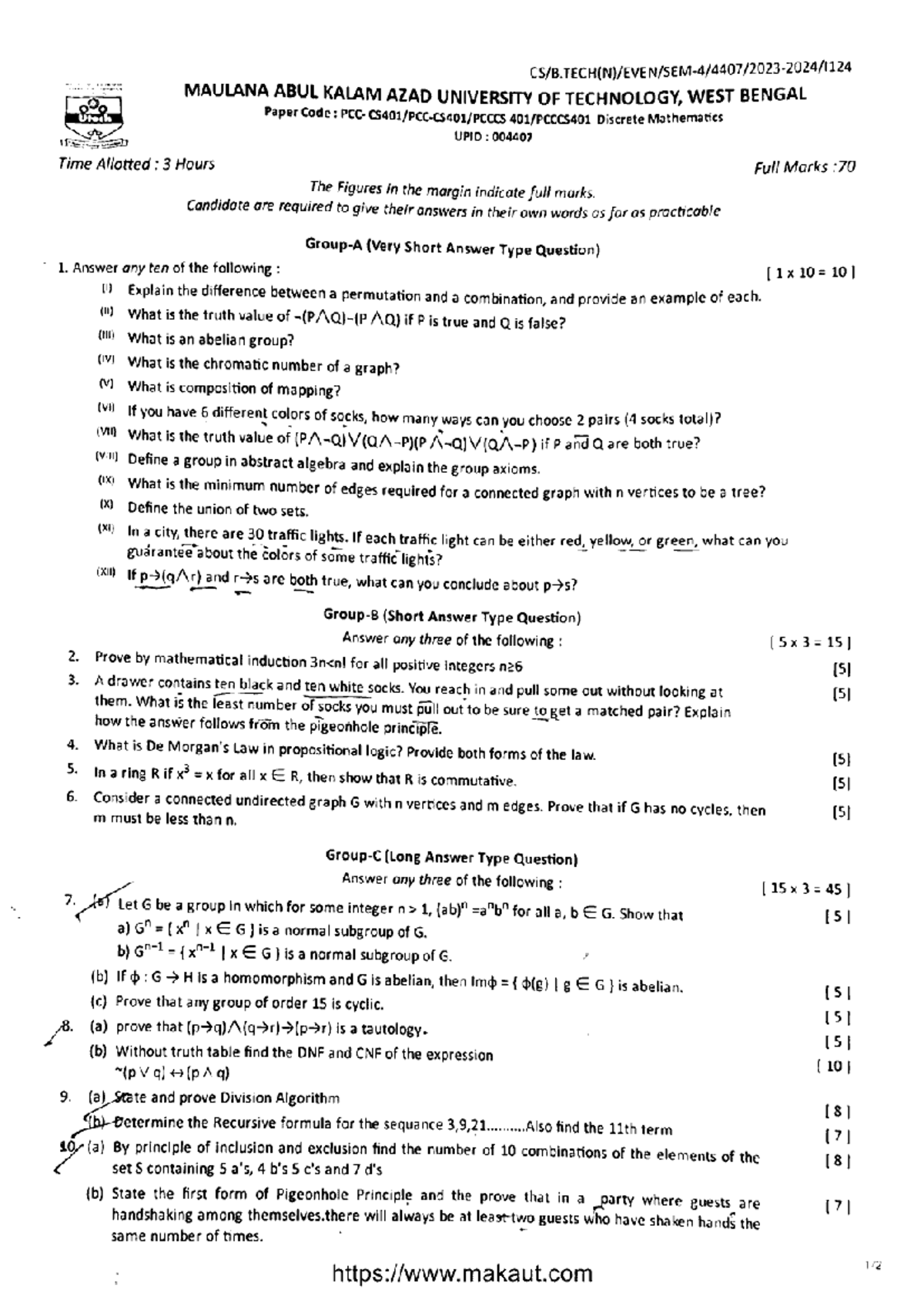 Discrete Mathematics Final Exam Questions - PCC CS401 2024 - Studocu