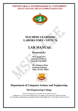 Machine Learning - ML BCS602 - VTU - Studocu