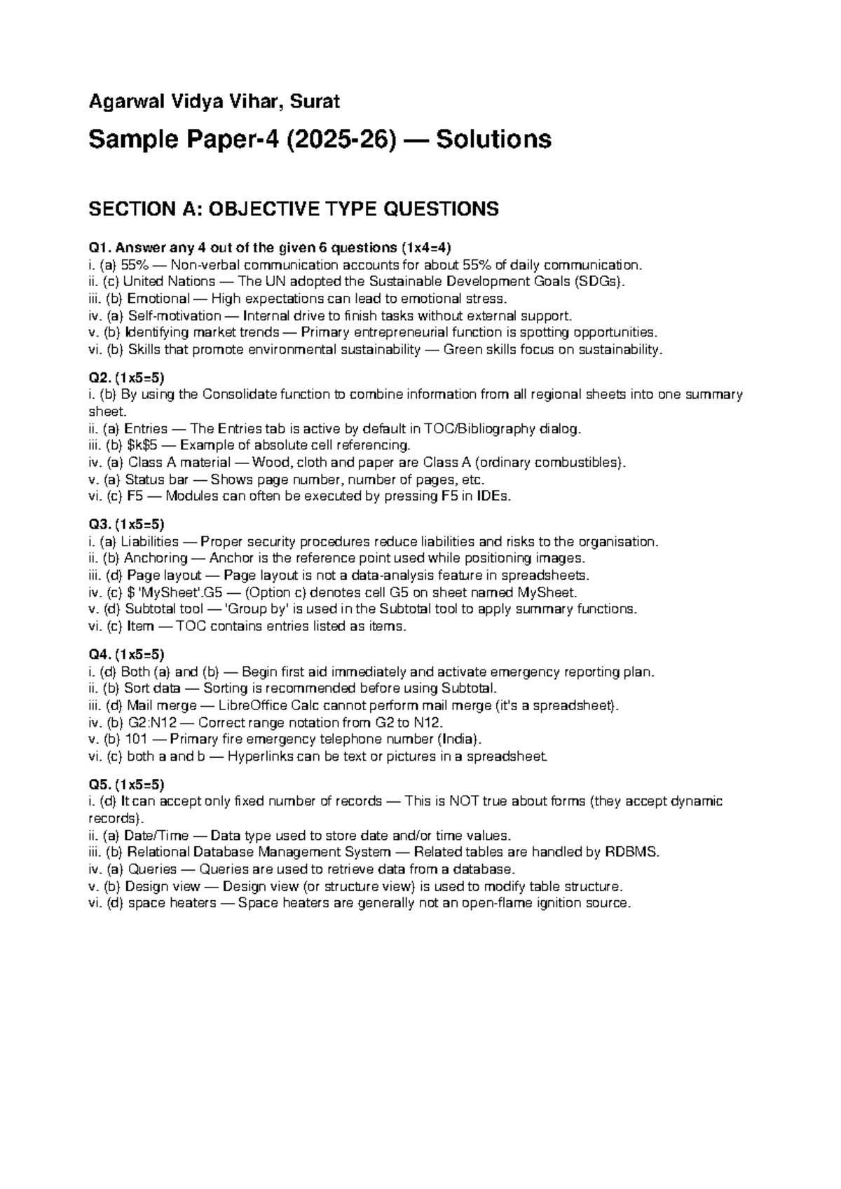 S4 Solutions - G12 Economics Class 12 CBSE Objective & Subjective ...