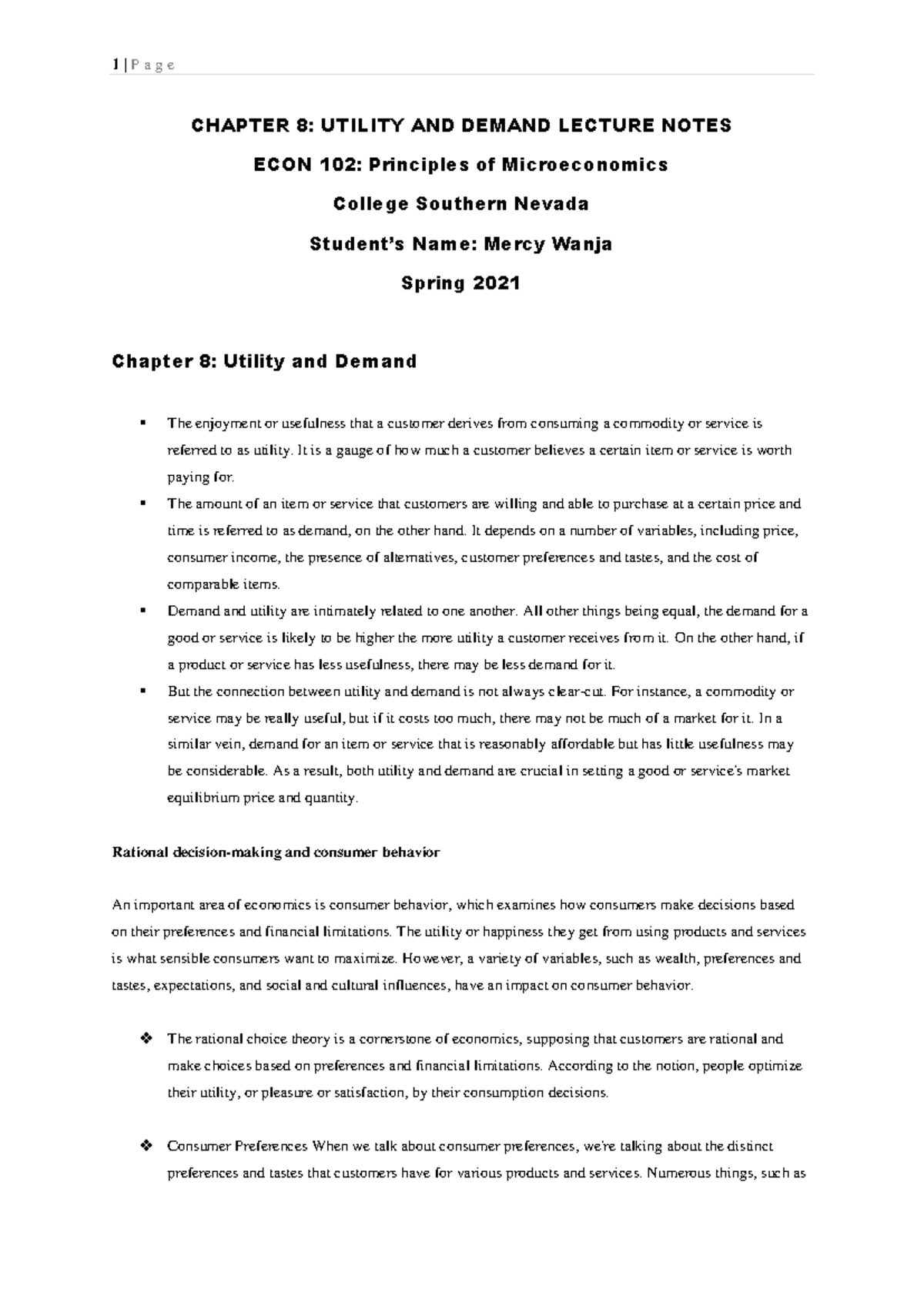 ECON 102 Chapter 8 Lecture Notes: Understanding Utility & Demand - Studocu
