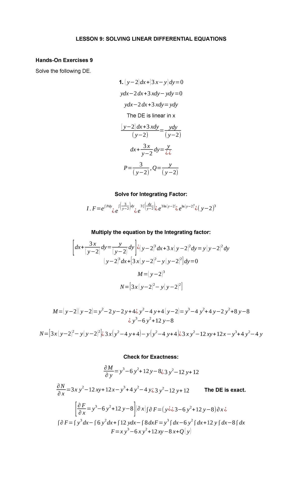 LESSON 9: SOLVING LINEAR DIFFERENTIAL EQUATIONS - Studocu