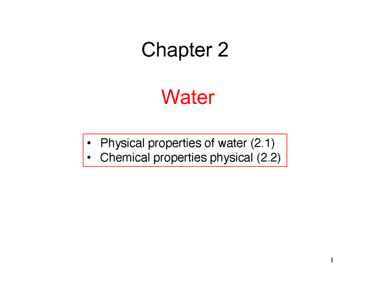 Final Exam Study Guide: Chem & Phys Properties of Water (Chapter 2 ...