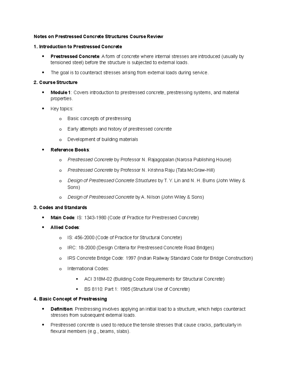 Notes on Prestressed Concrete Structures: PC Lecture 1 & 2 Review - Studocu