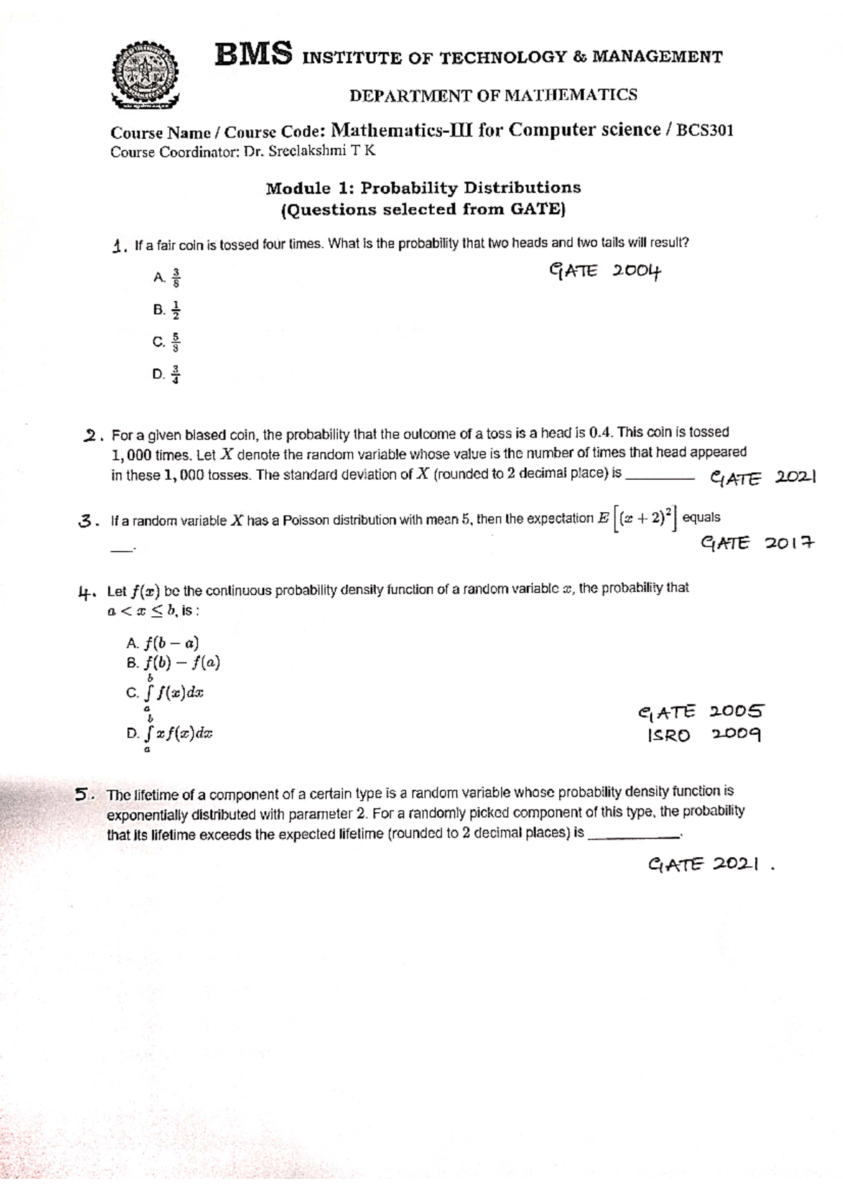 Module 1 Gate Selected questions - BMS INSTITUTE OF TECHNOLOGY ...
