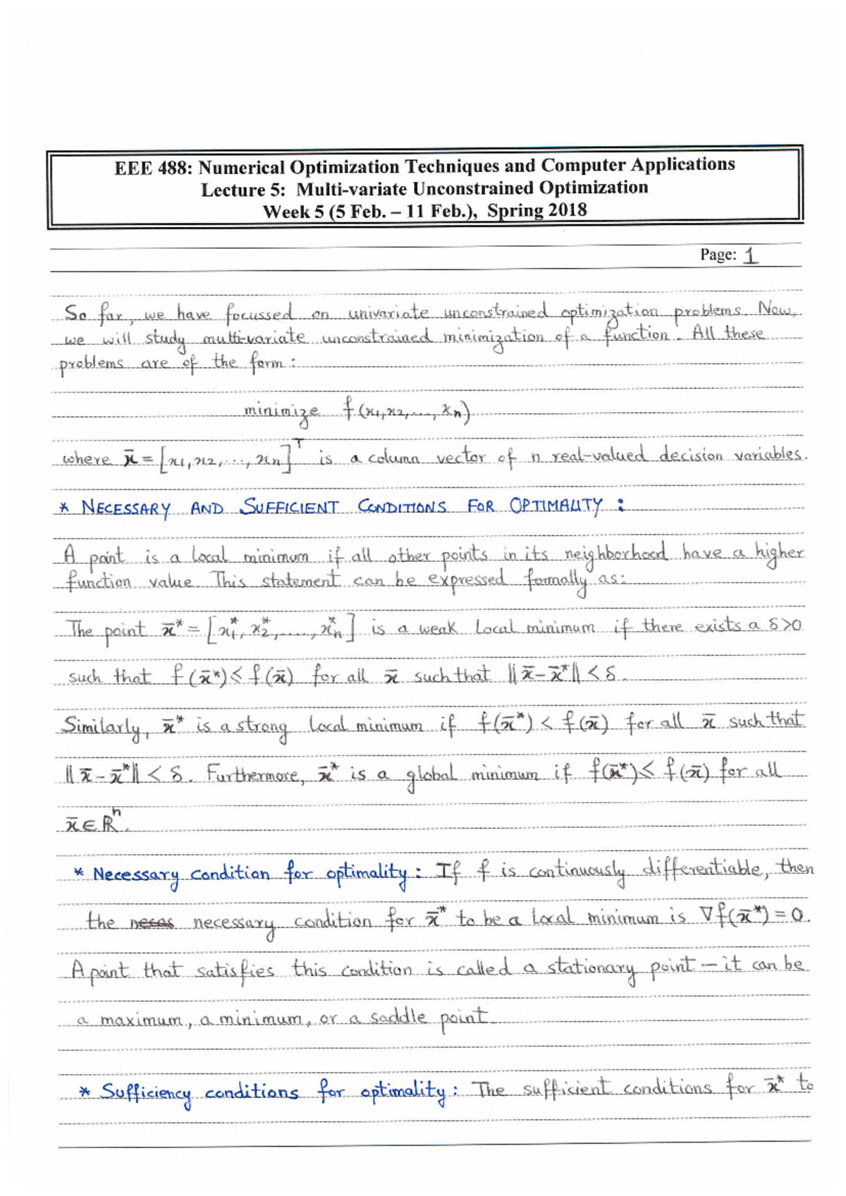 488: Numerical Optimization Techniques Lecture 5: Unconstrained ...
