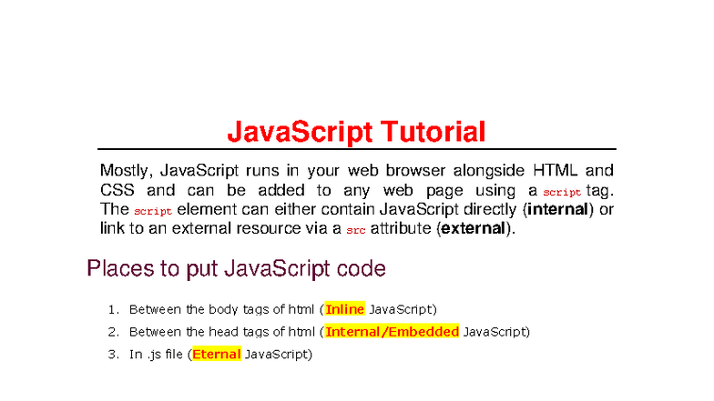 JavaScript Tutorial (CS101) - Understanding Basics and Events - Studocu