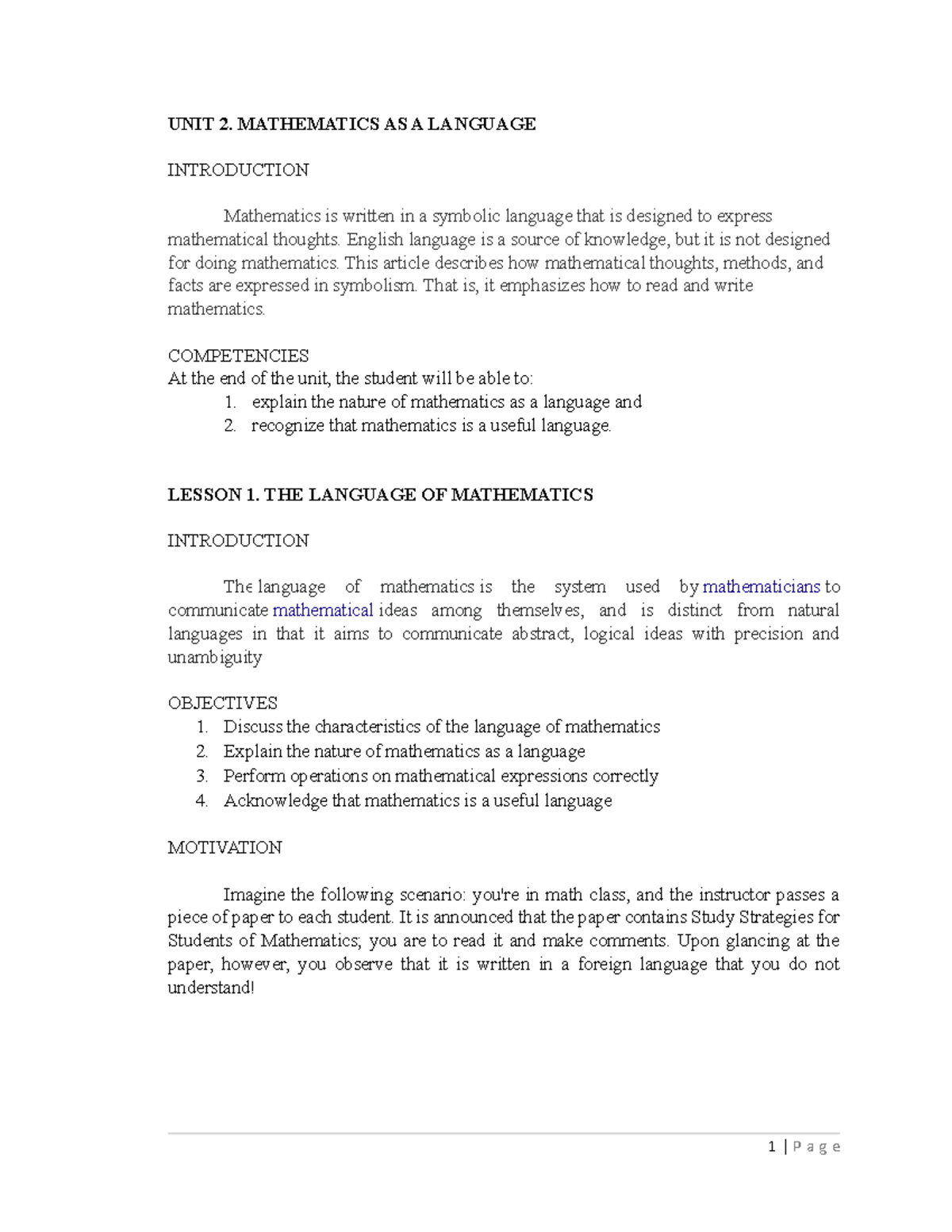 UNIT 2: MATHEMATICS AS A LANGUAGE - MODERN WORLD MATHEMATICS - Studocu