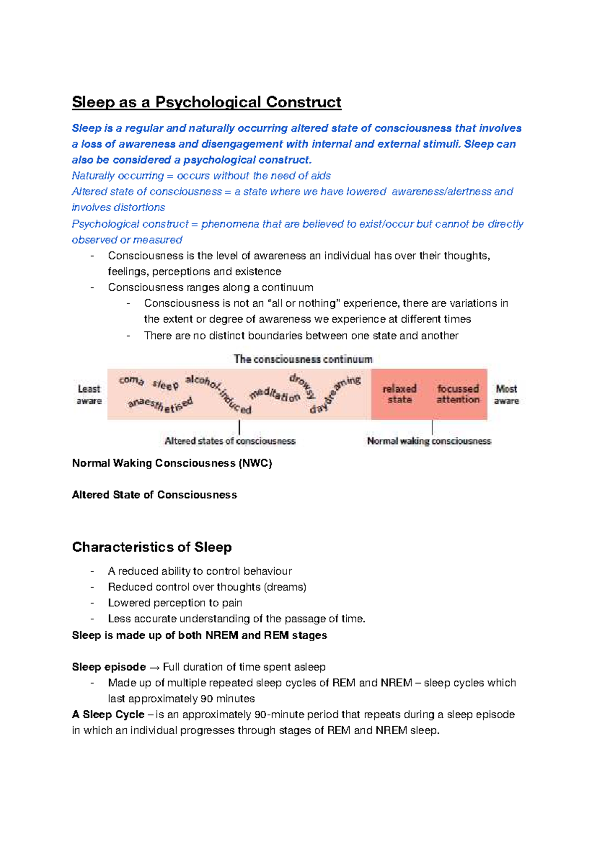 Psych Unit 3: Sleep as a Psychological Construct and Its Impacts - Studocu