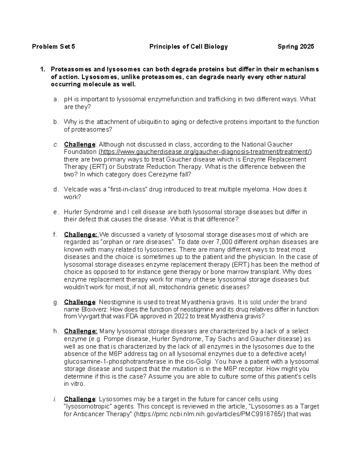 Problem set 5 principles of cell biology: lysosomes and mitochondria ...