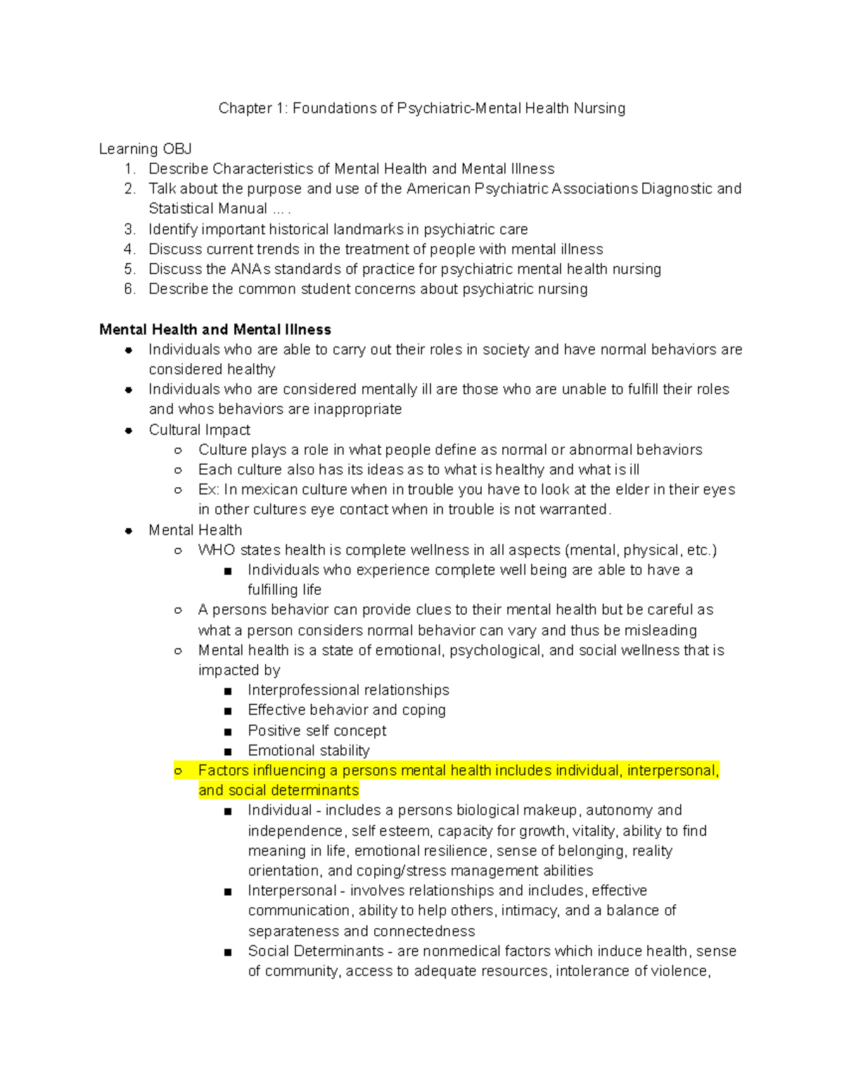 Chapter 1: Foundations of Mental Health Nursing (NURS 101) - Studocu
