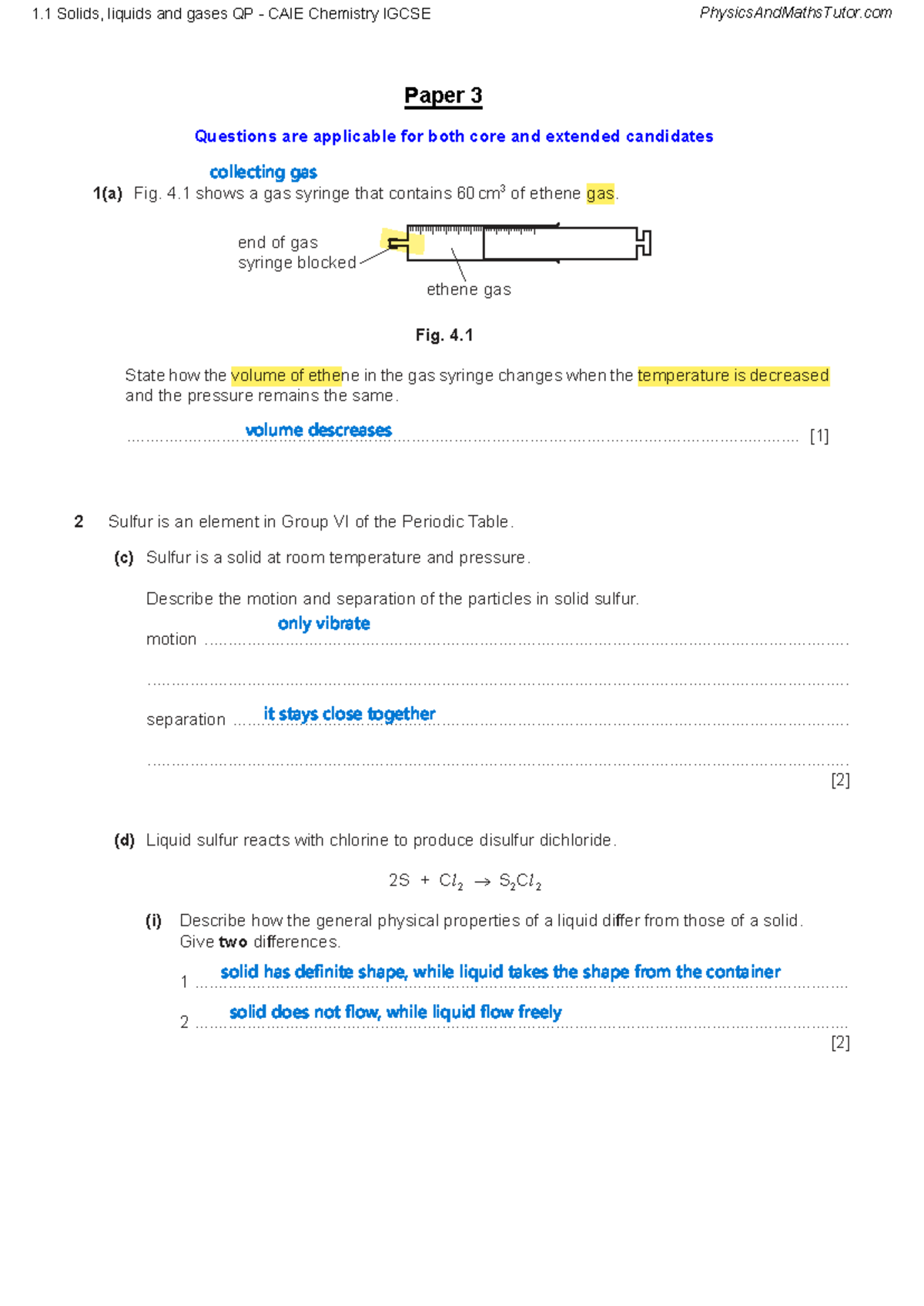 1.1 Solids, Liquids, and Gases QP - CAIE Chemistry IGCSE Exam Prep ...