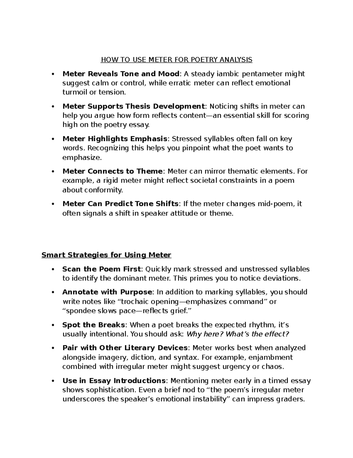 HOW TO USE METER FOR POETRY ANALYSIS: Strategies & Insights - Studocu