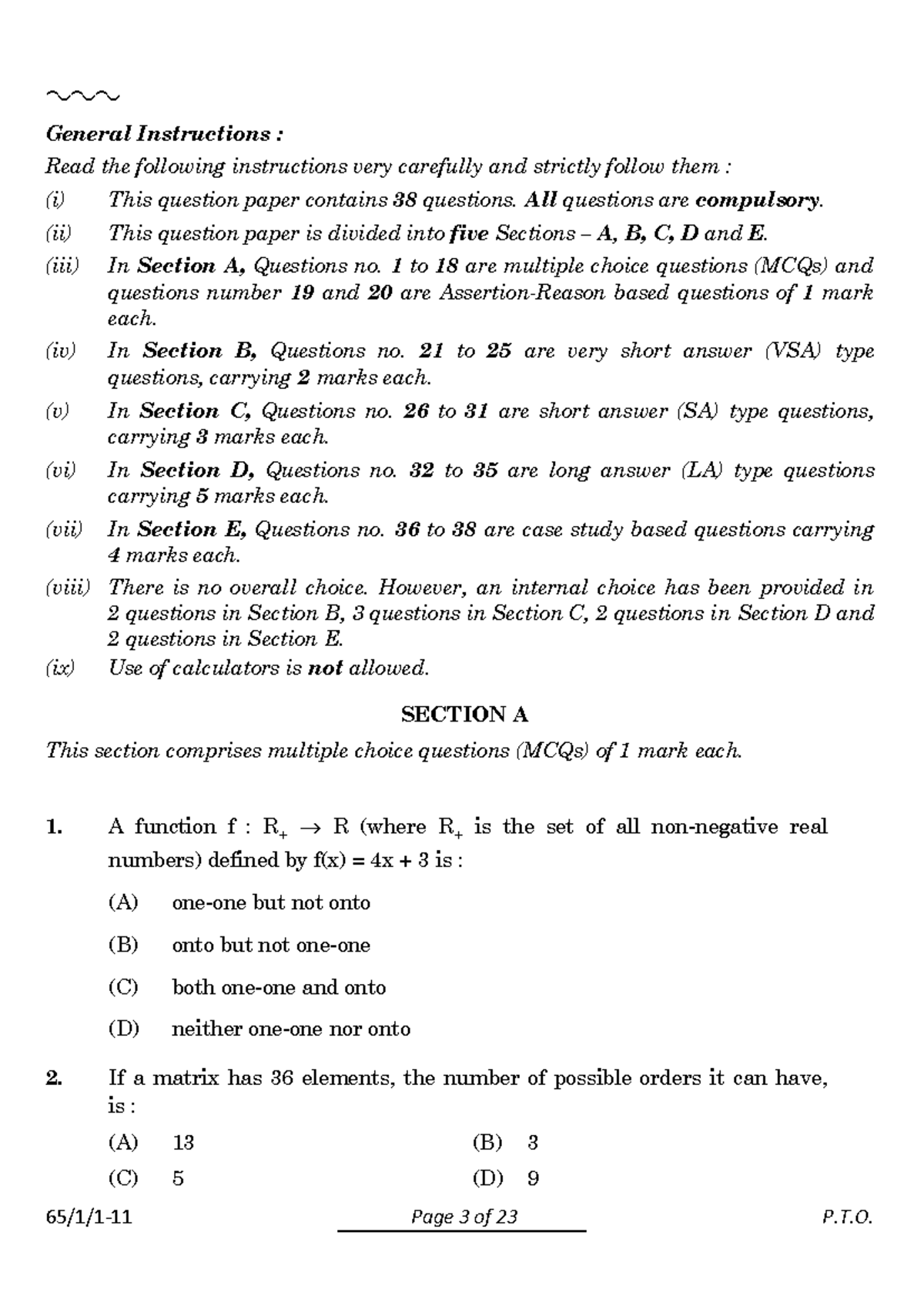 Maths PYQs Class 12th - General Instructions and Question Paper - Studocu