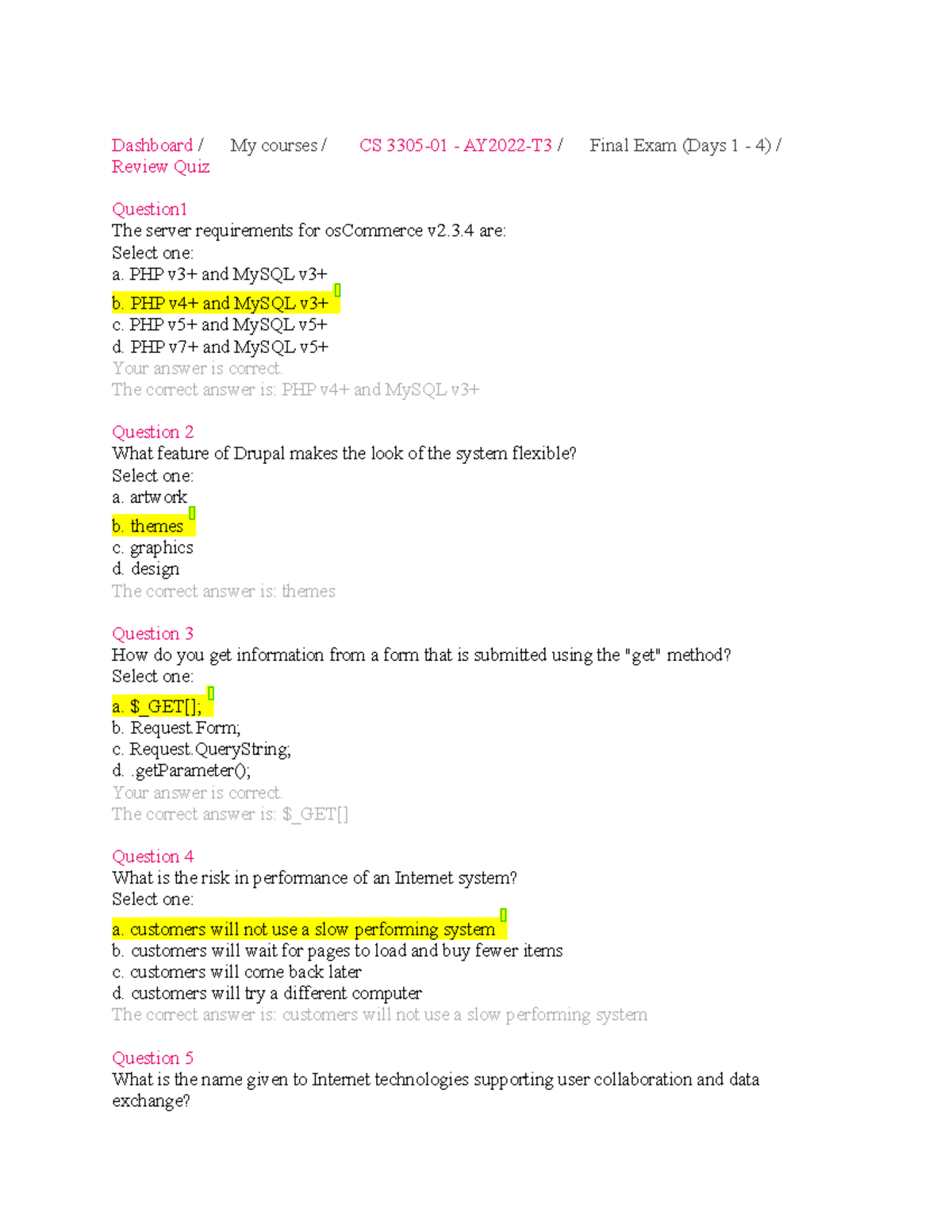 CS 3305 Final Exam Review: osCommerce & PHP Concepts - Studocu