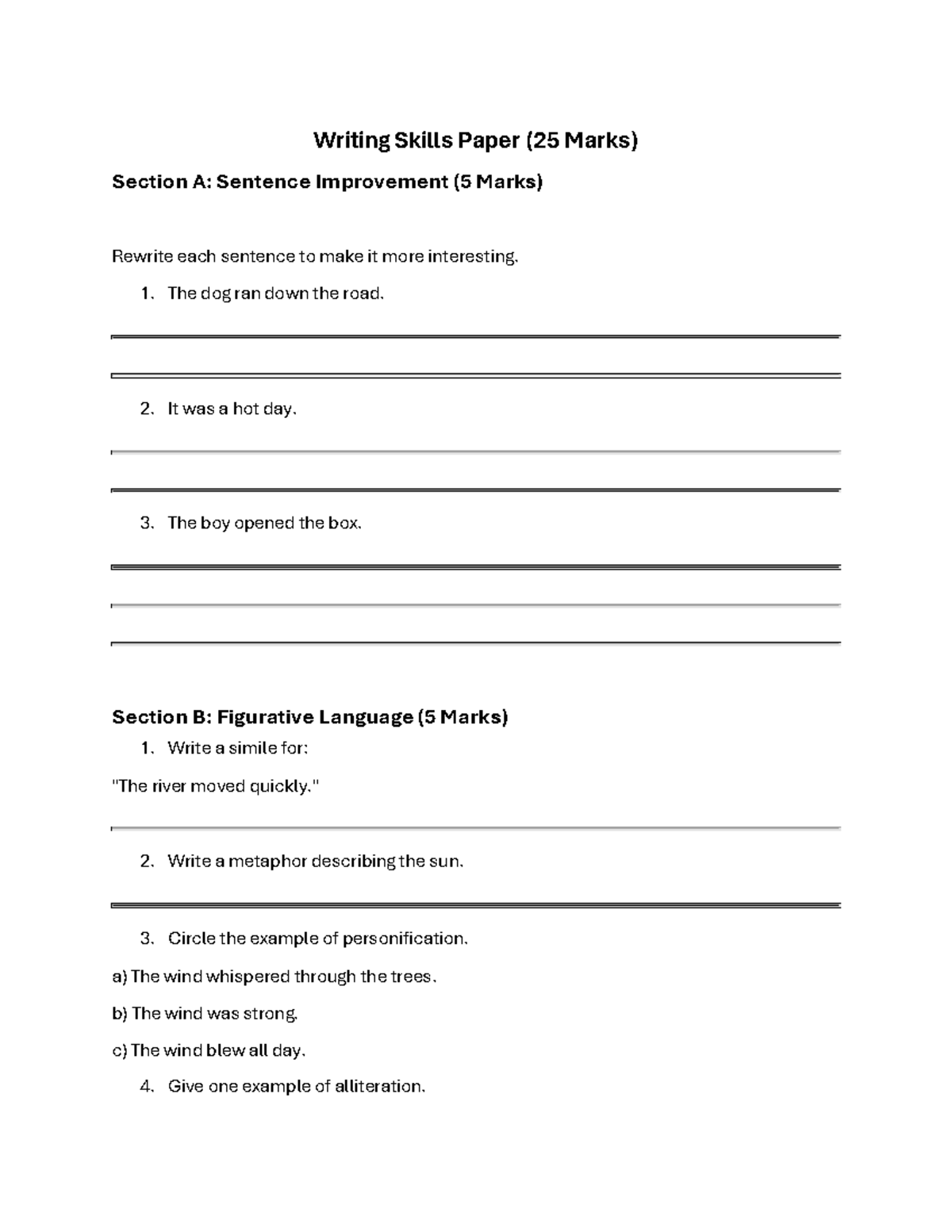 Year 6 English Test Revision: Writing Skills Paper (25 Marks) - Studocu