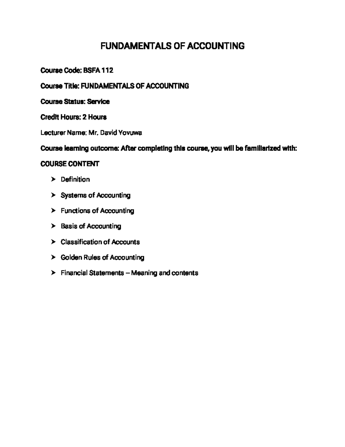 BSc1 - Fundamentals of Accounting Course Notes (BSFA 112) - Studocu