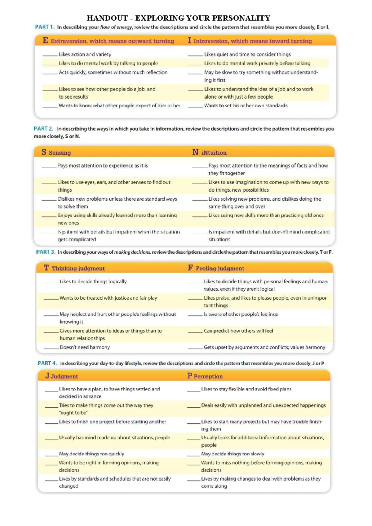 PTNN Handout: Exploring Your Personality Traits - Studocu