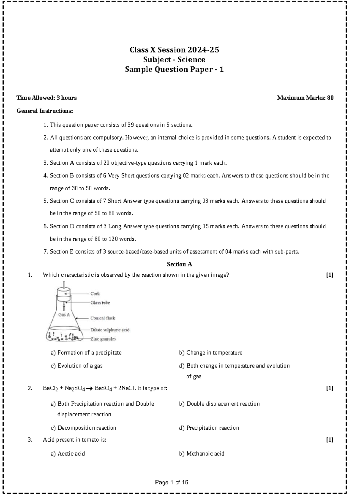 Class 10 Science Sample Question Paper - Previous Year Questions - Studocu