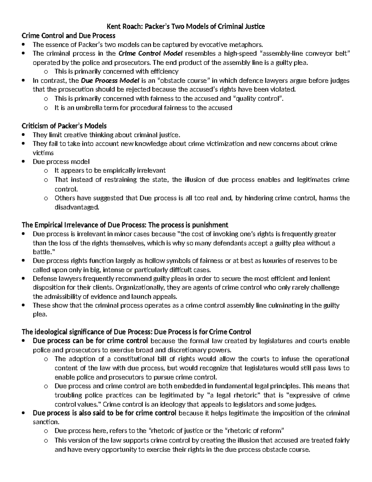 Crim Pro 101: Examining Crime Control vs. Due Process Models - Studocu