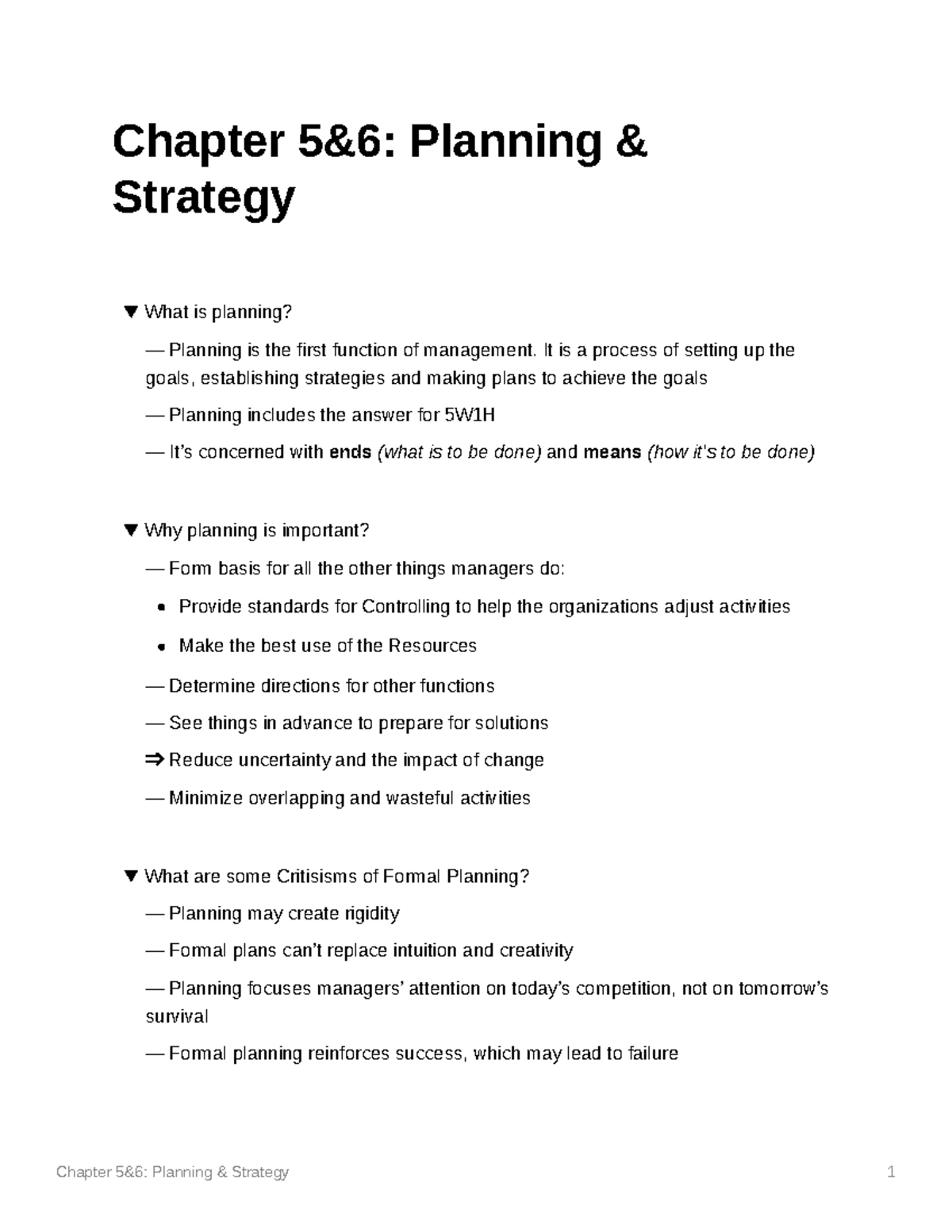 Chapter 56 Planning Strategy - Chapter 5&6: Planning & Strategy What is ...