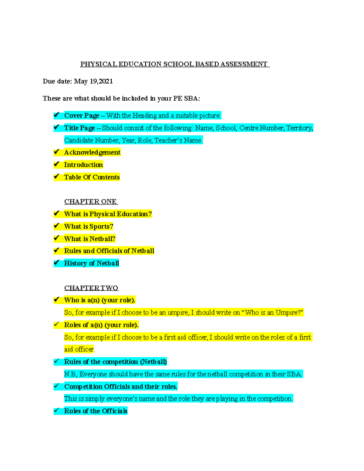 PE SBA Guide: Structure, Content, and Requirements for Assessment - Studocu