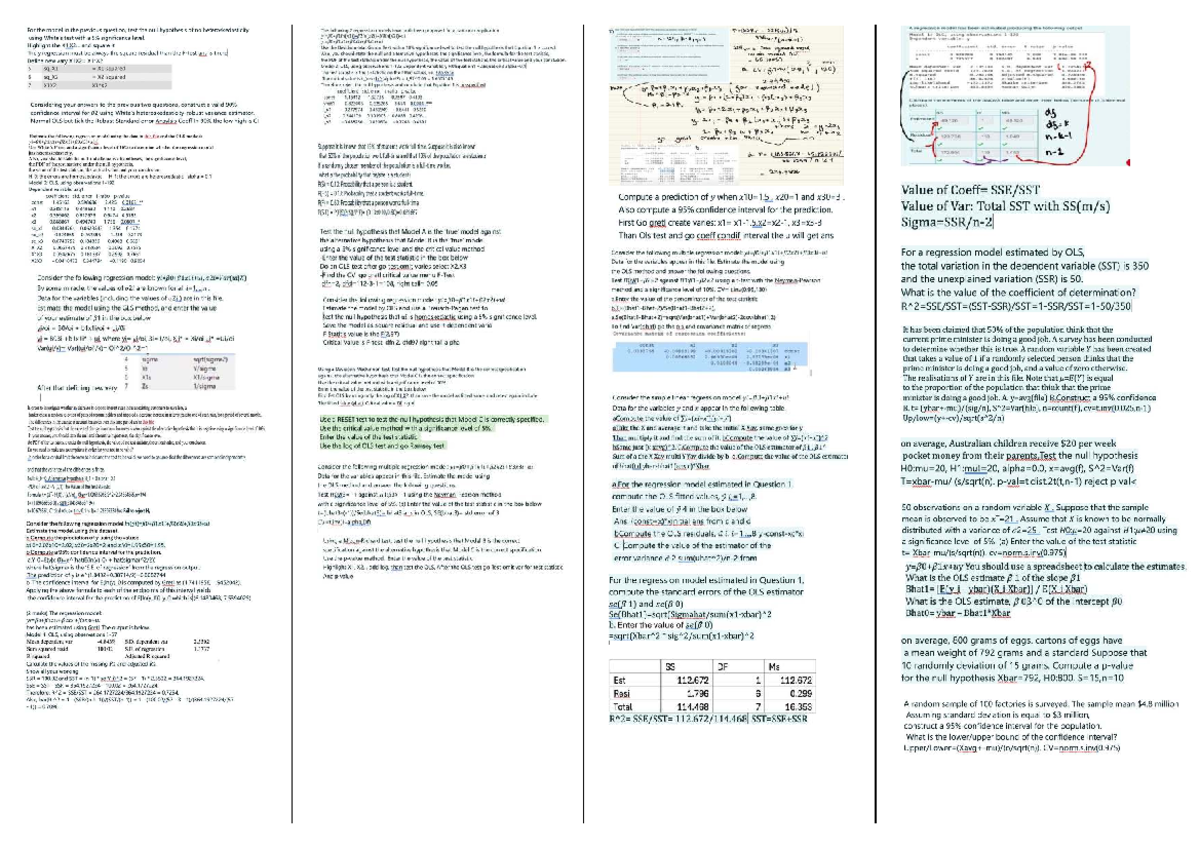 ECON2041: Regression Analysis and Hypothesis Testing Cheat Sheet - Studocu