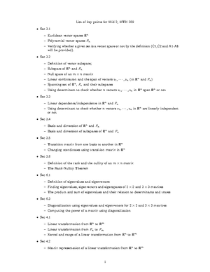 MTH 309 Linear Algebra Exam 1 Review - MTH 309 Linear Algebra Exam 1 ...
