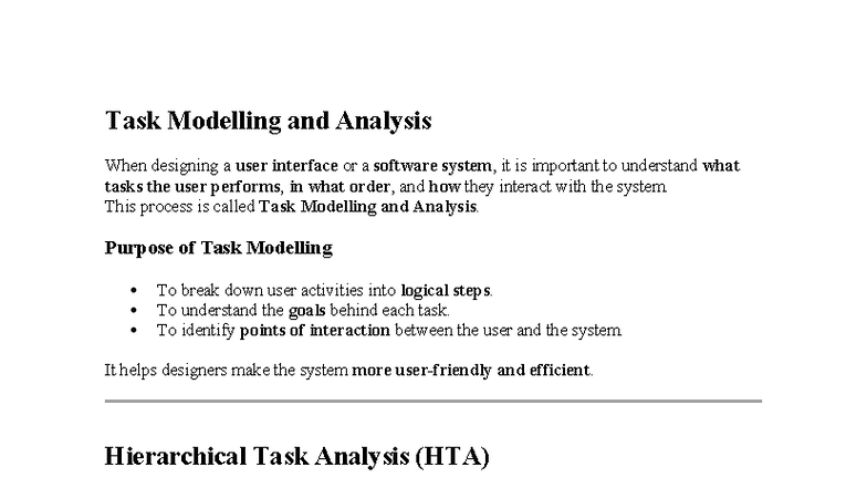 Unit 5: Task Modelling and Analysis in HCI Design - Studocu
