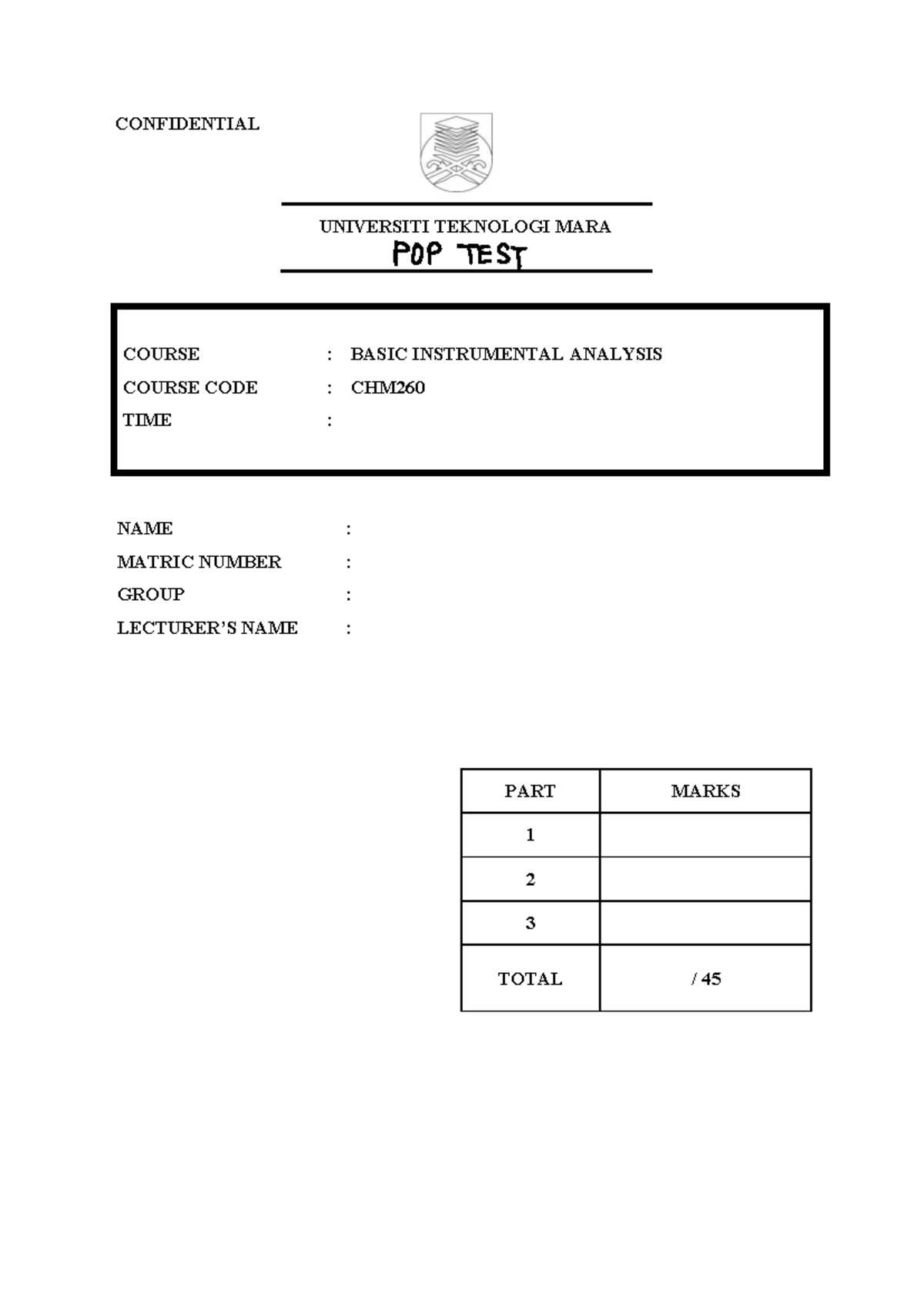 Practice Test for CHM260: Basic Instrumental Analysis - Studocu
