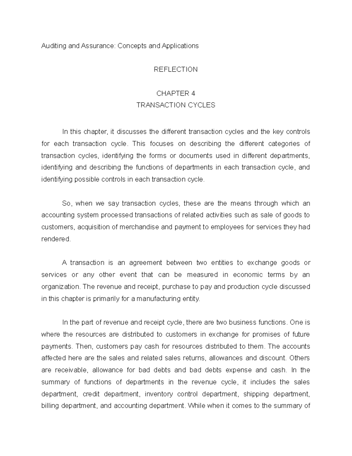 Chapter 4: Transaction Cycles and Key Controls in Auditing - Studocu