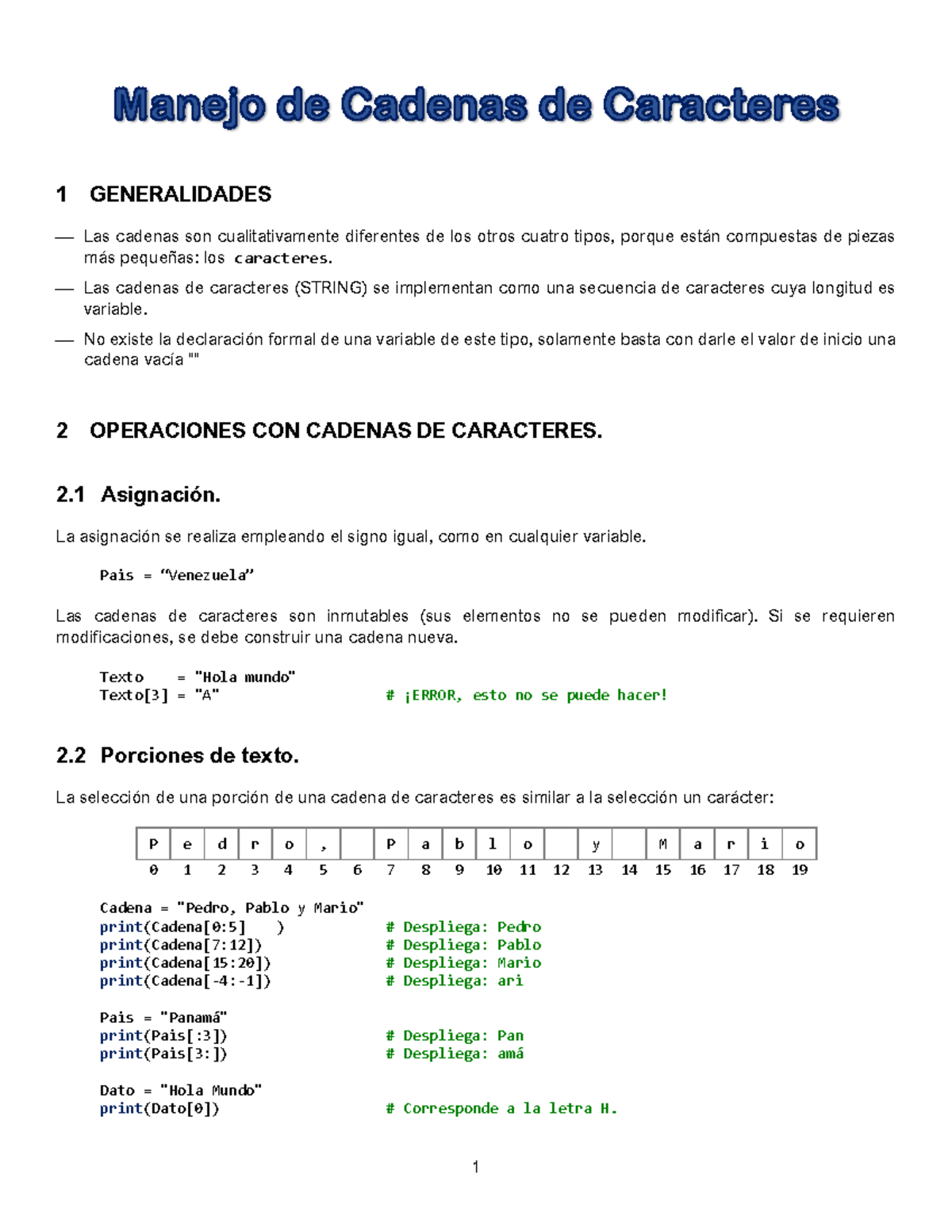 Python - Manejo de Cadenas de Caracteres y sus Operaciones - Studocu