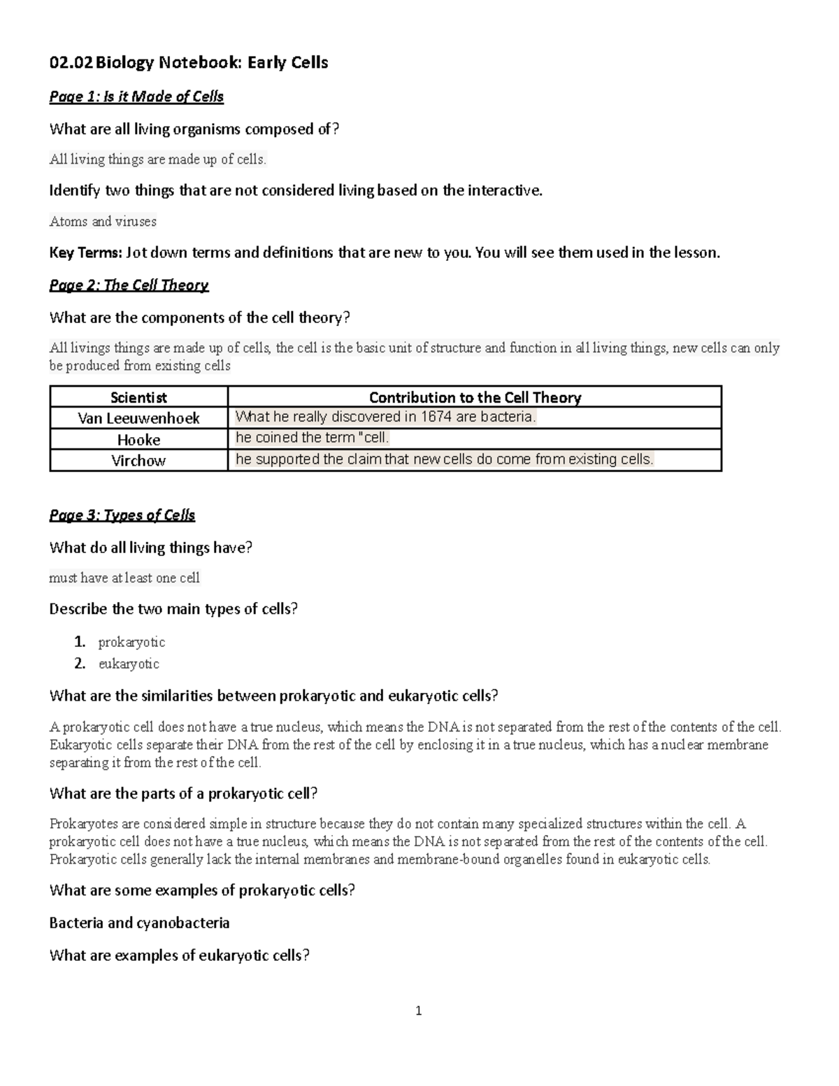 02.02 Biology Lesson Notes: Early Cells and Microscopy Concepts - Studocu