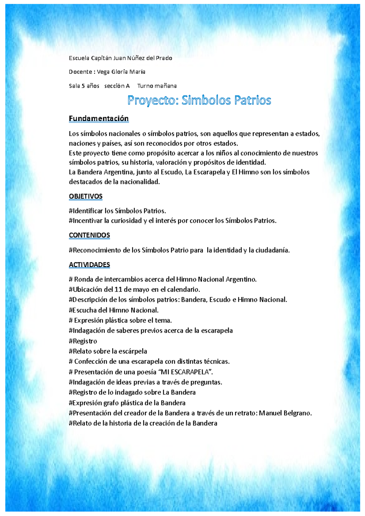 Proyecto de Símbolos Patrios: Identidad Nacional en Sala de 5 Años ...