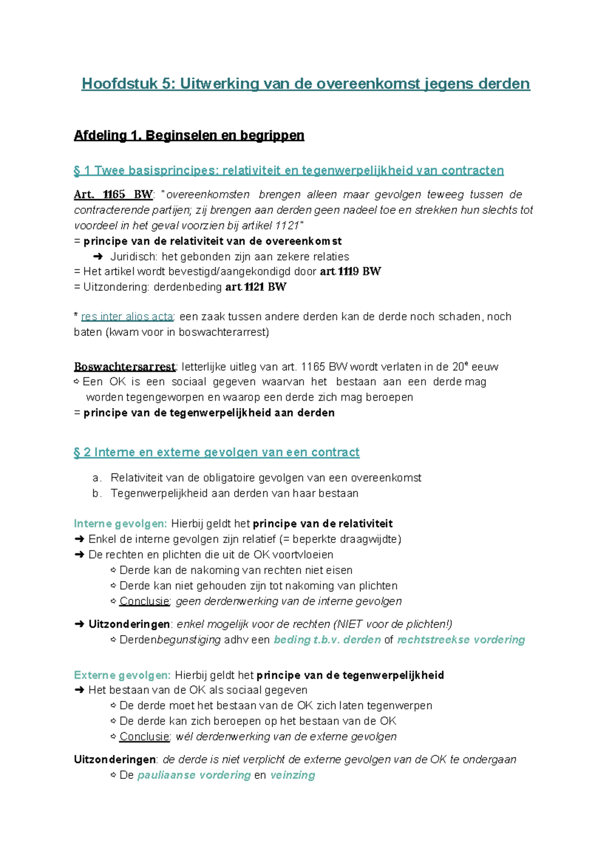H5 Uitwerking van de overeenkomst jegens derden: deel 1 - Beginselen en ...