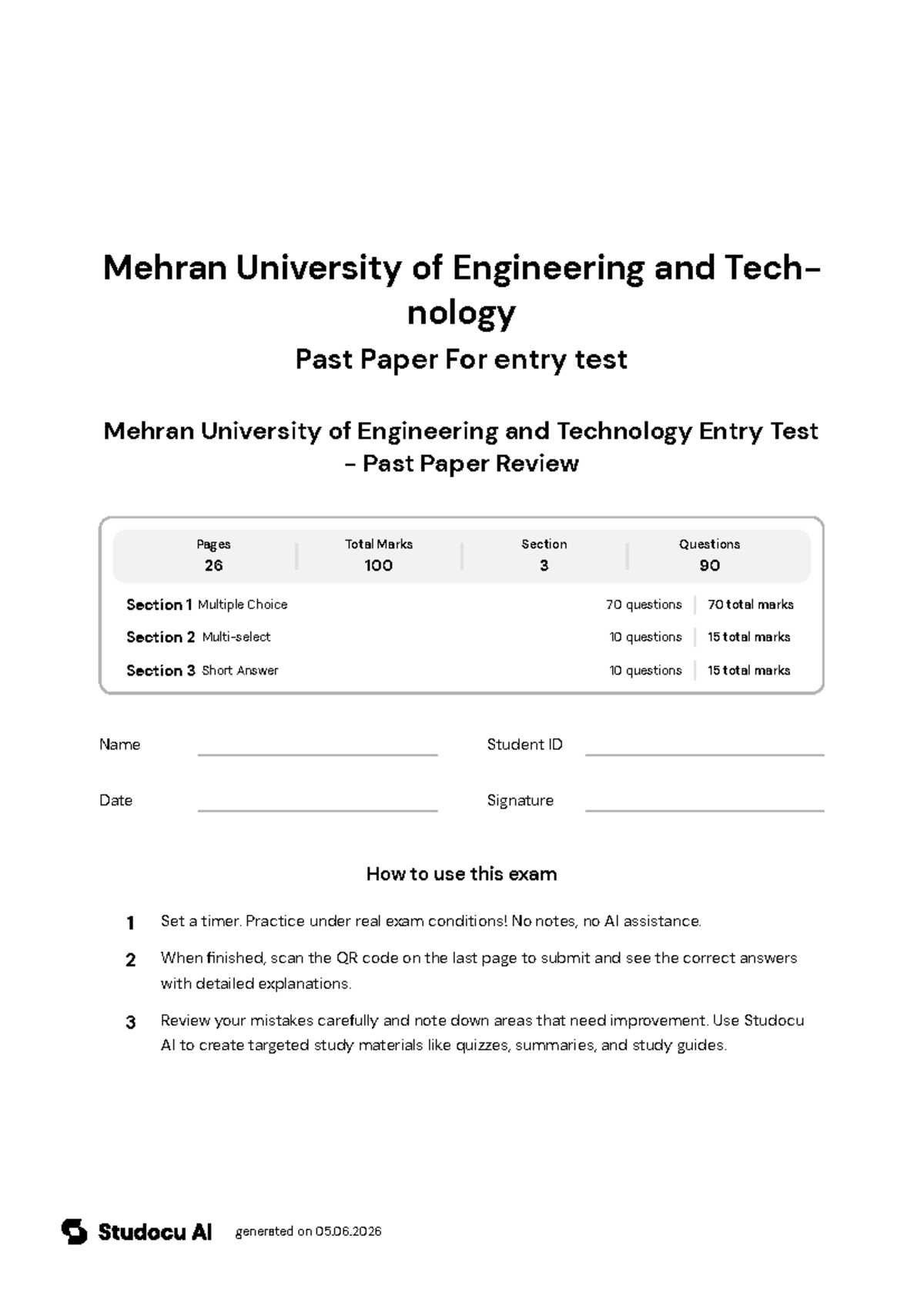 MUET Entry Test Past Paper Review - Studocu