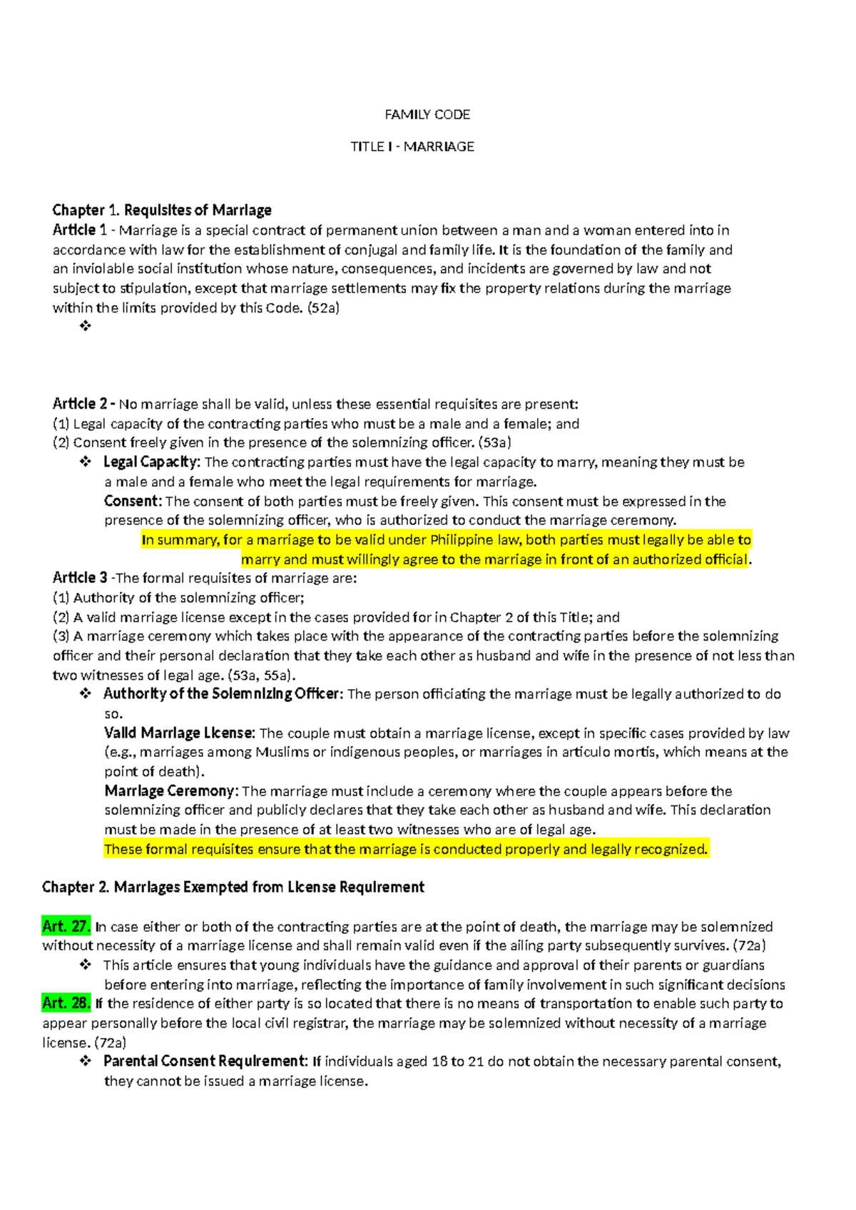 Family CODE: Comprehensive Overview of Marriage Requisites and ...