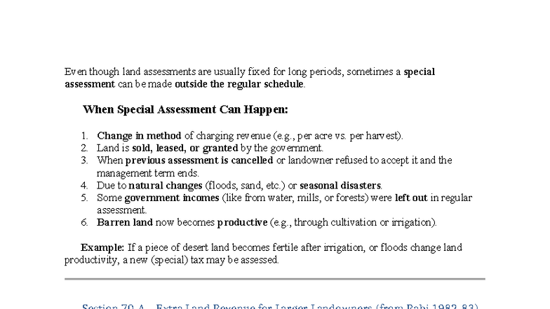 PLRA Special Assessment Guidelines and Land Tax Calculations - Studocu