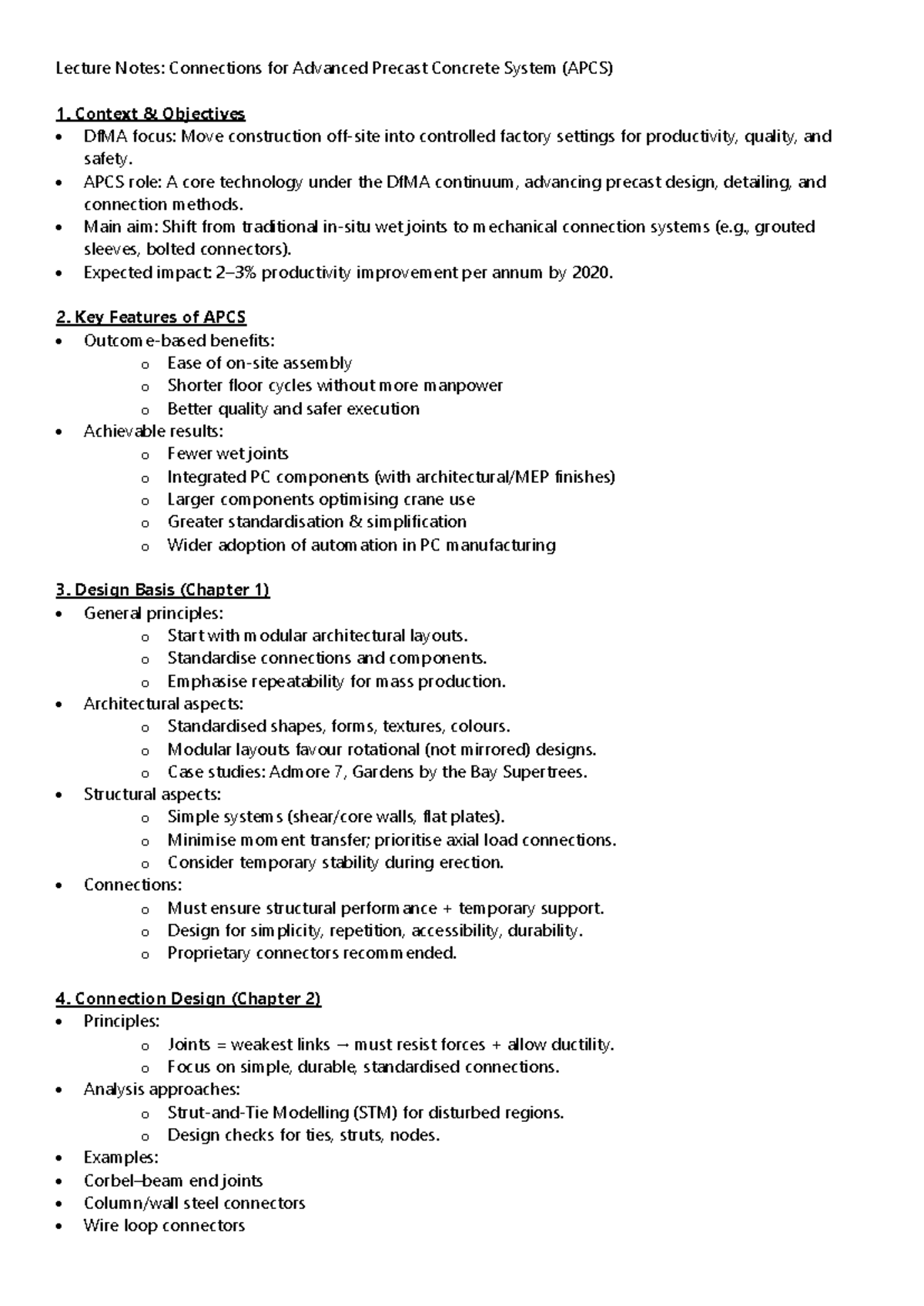 APCS Lecture Notes: Advanced Precast Concrete Connection Systems - Studocu