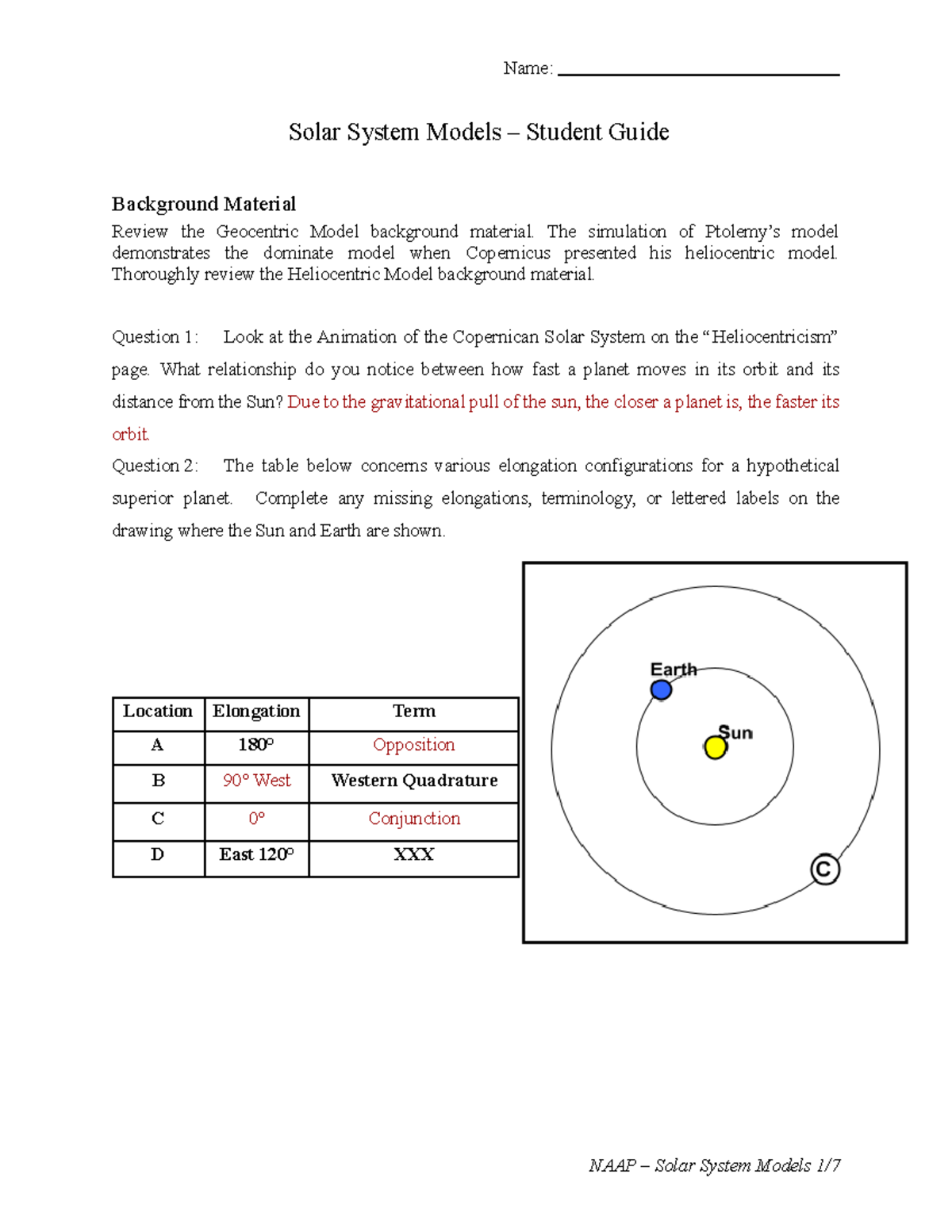 Lab 1: Solar System Models - Geocentric & Heliocentric Review - Studocu
