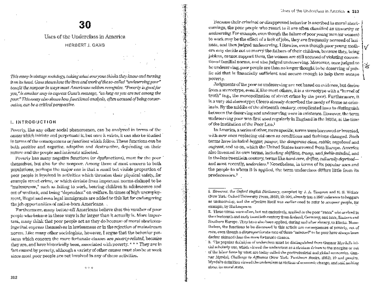 Essay on the Uses of the Underclass in America - Studocu