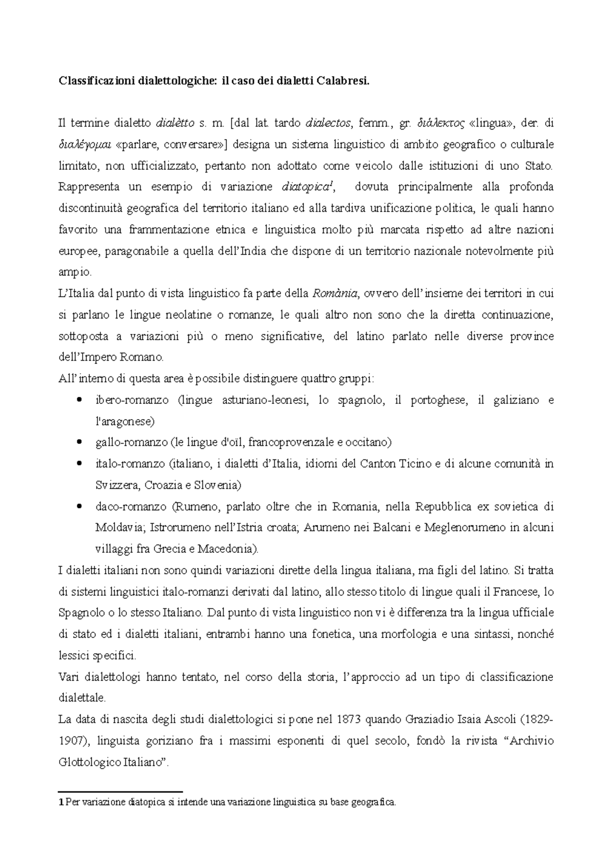 Classificazione dialettologica: Studio sui dialetti Calabresi - Studocu