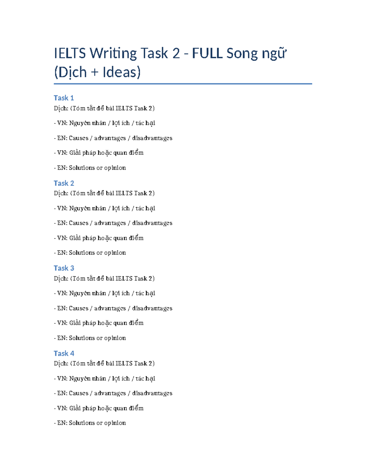 IELTS Writing Task 2: Comprehensive Bilingual Guide (60 Tasks) - Studocu