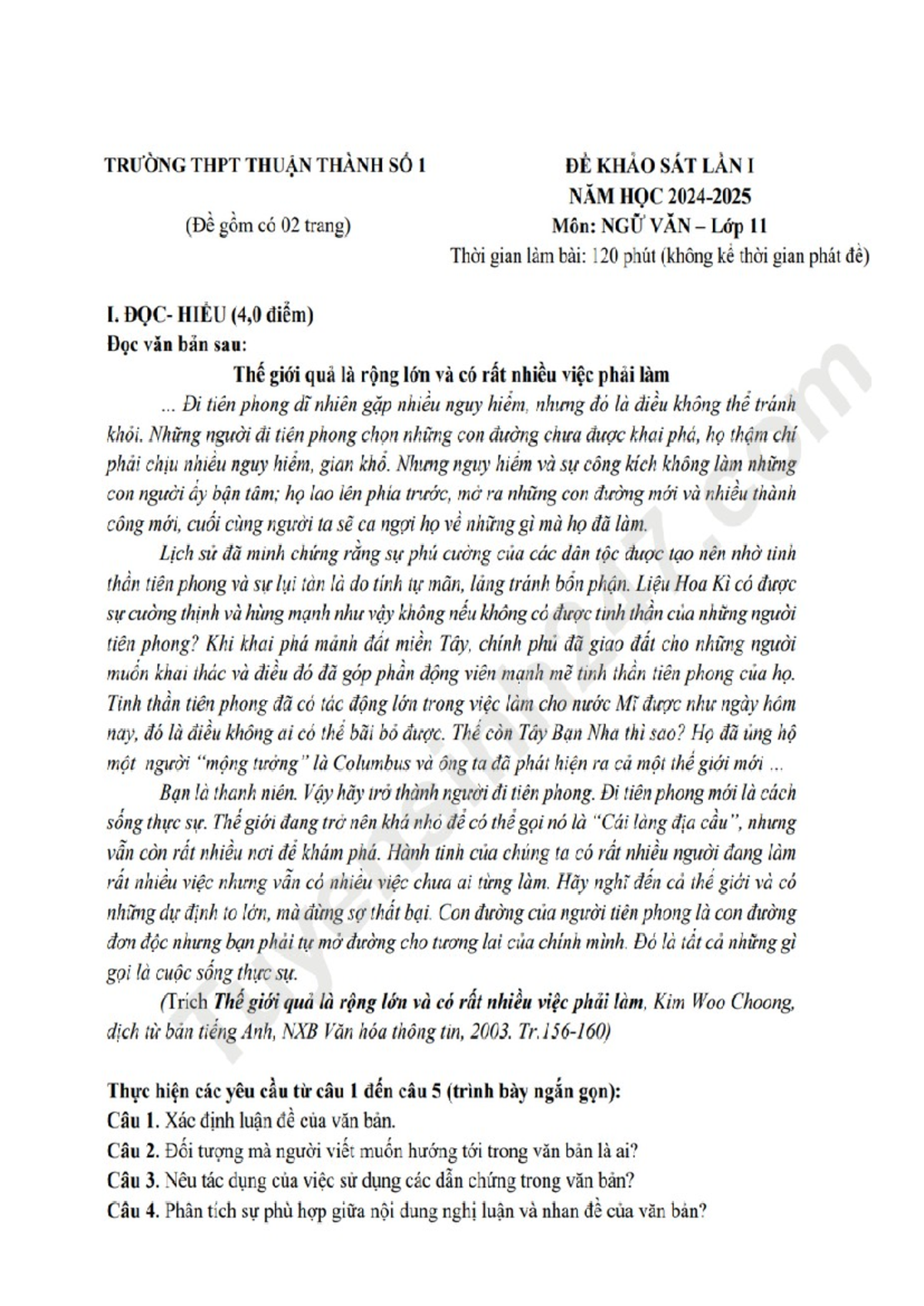 Đề kiểm tra giữa kỳ 11 - Môn Ngữ Văn - Thời gian 120 phút - Studocu