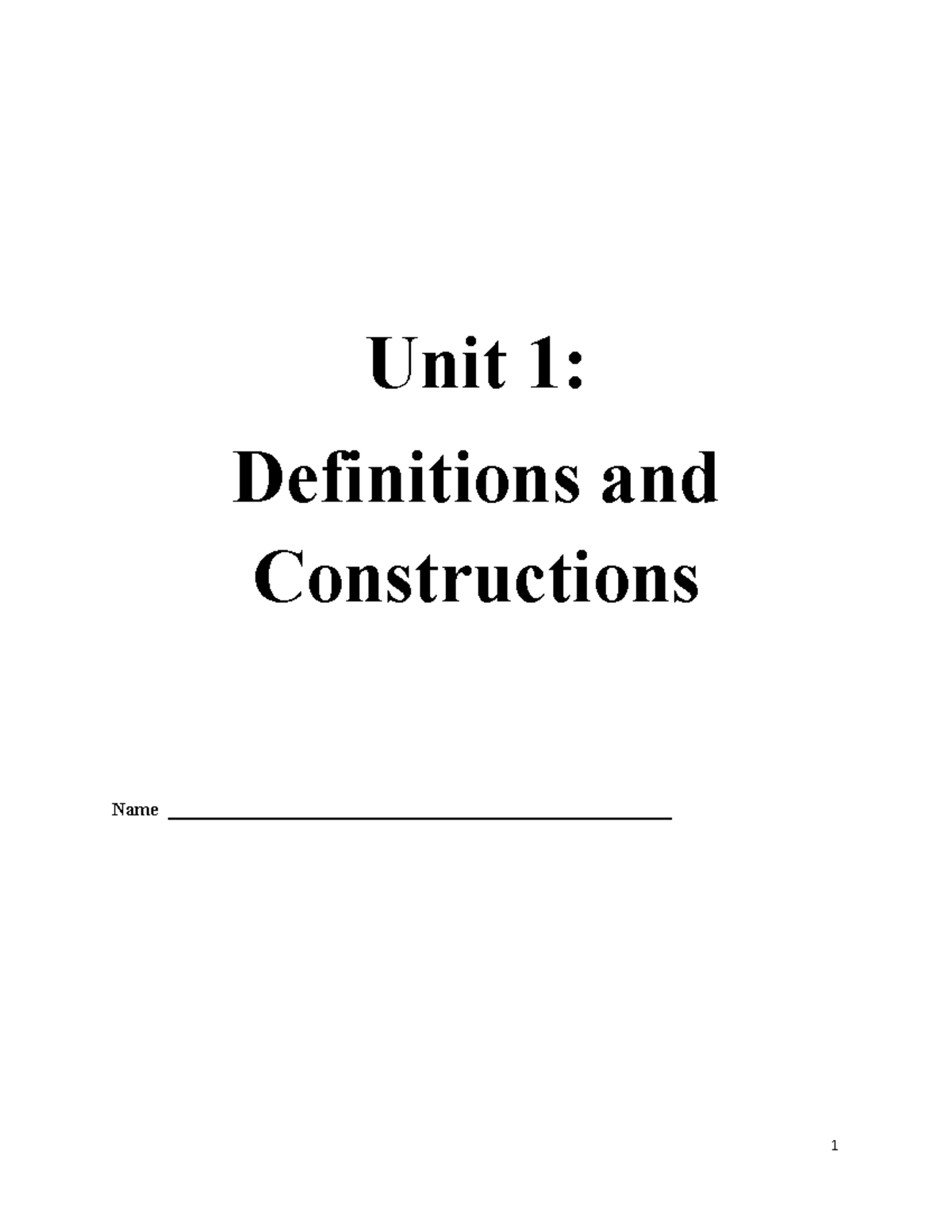 Unit 1: Definitions and Constructions Packet for Geometry - Studocu