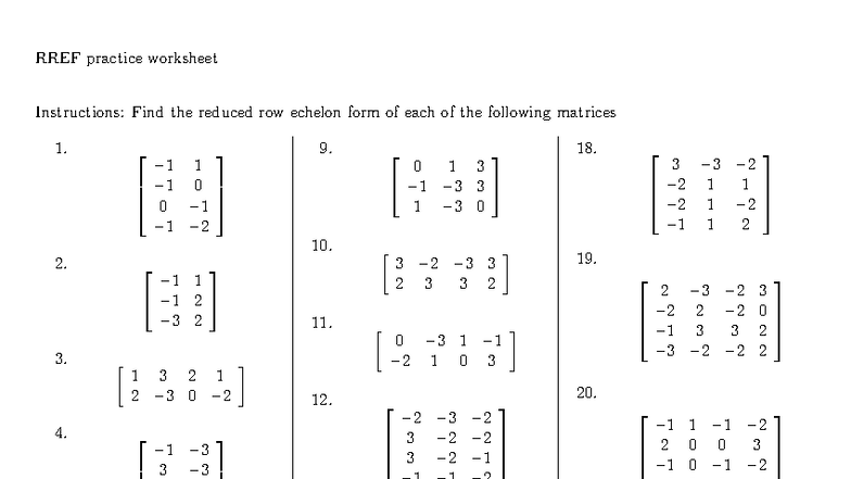 RREF Practice Worksheet Solutions for MATH 1210/1300/1310 - Studocu