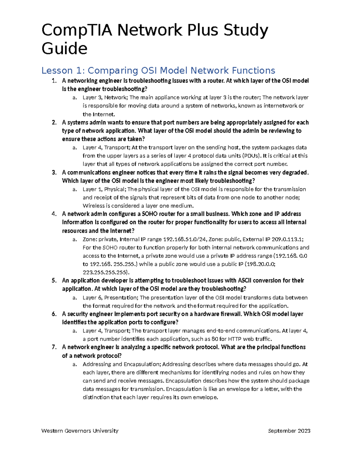 Network Plus (N10-007) Comprehensive OSI Model Study Notes - Studocu