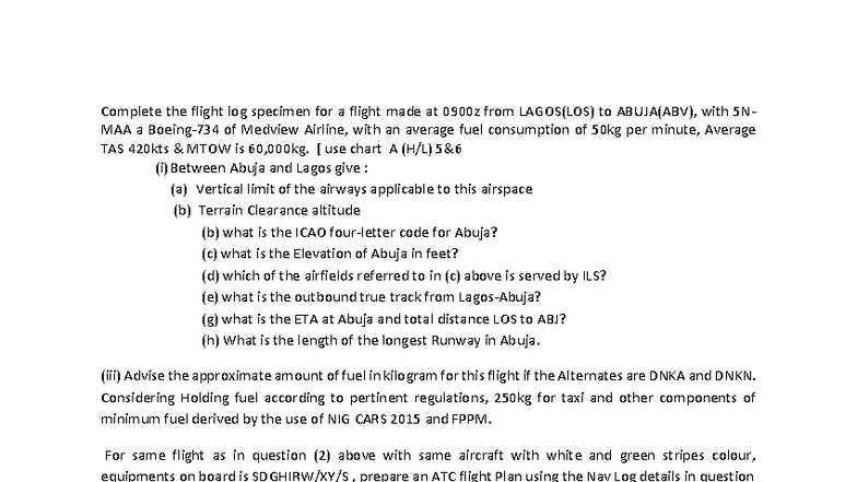 Flight Log Specimen: Lagos (LOS) to Abuja (ABV) - ATC Plan & Details ...