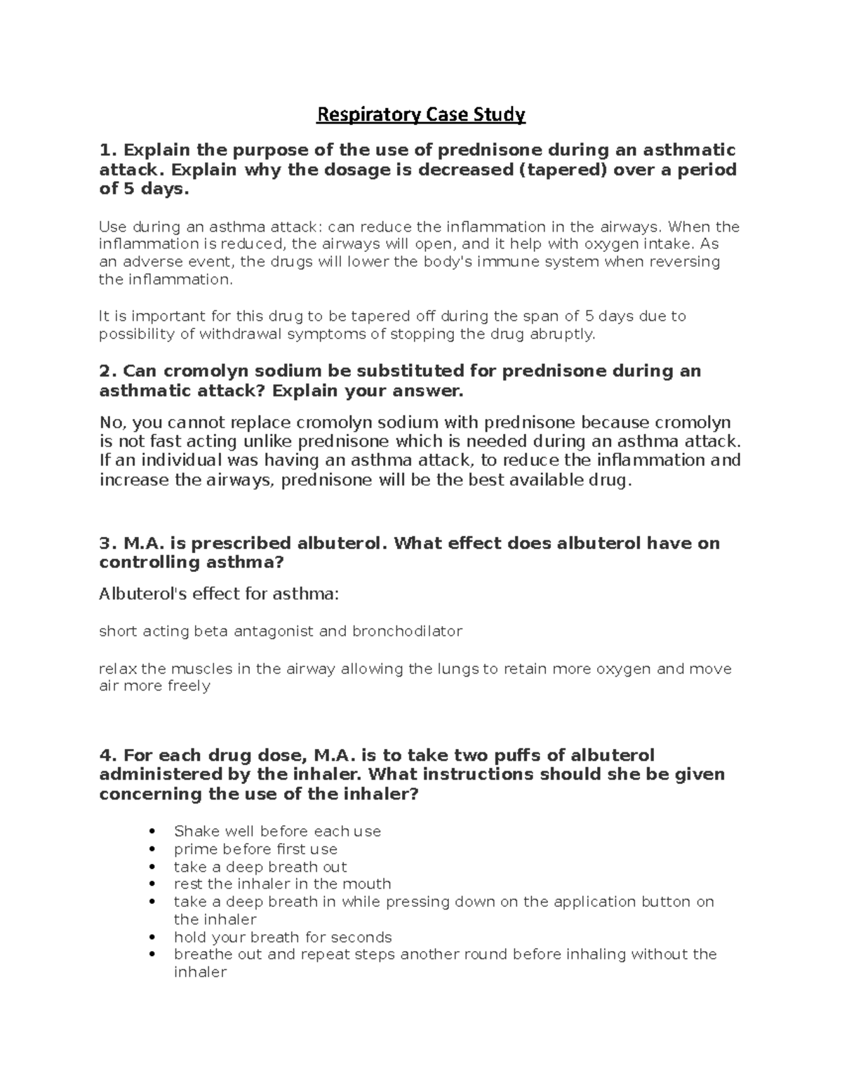 Respiratory Case Study: Medications & Management in Asthma Care - Studocu