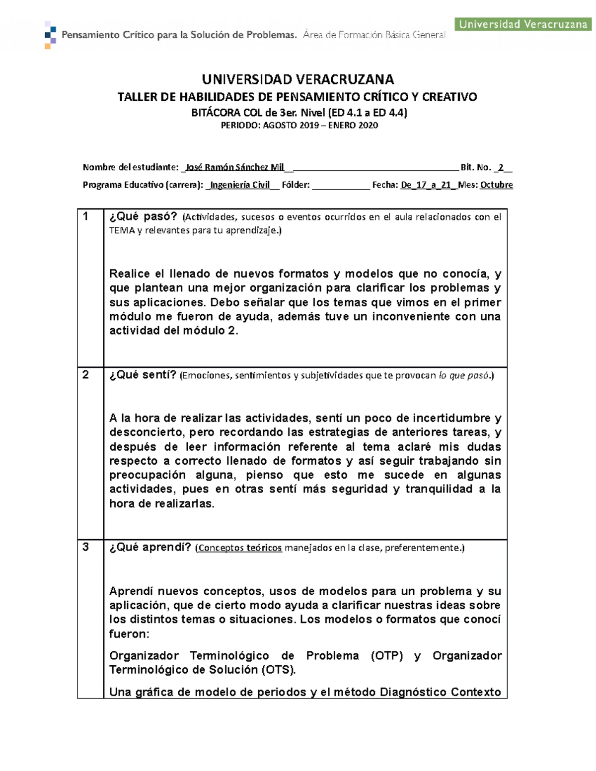 Bitacora COL 1 ejemplo - BITÁCORA COL Modelo propuesto por Ariel ...