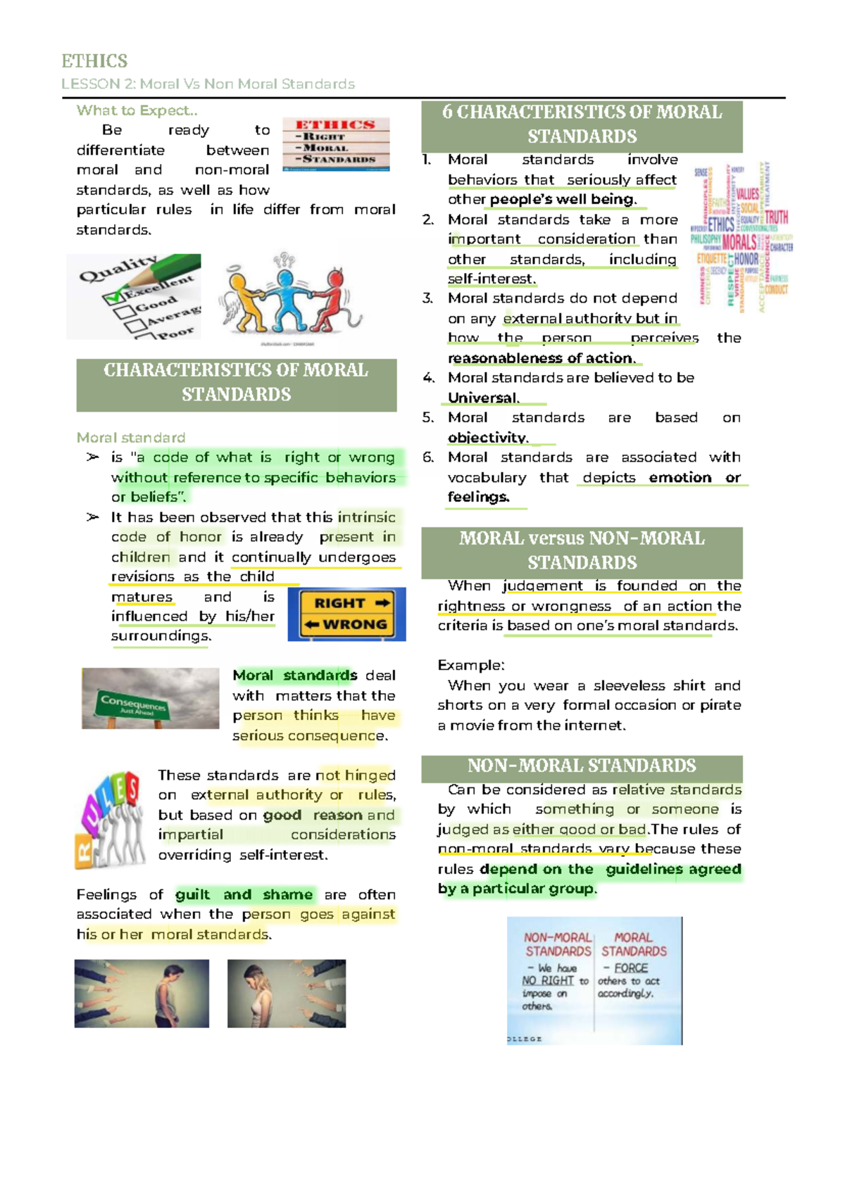 ETHICS LESSON 2: Distinguishing Moral and Non-Moral Standards - Studocu